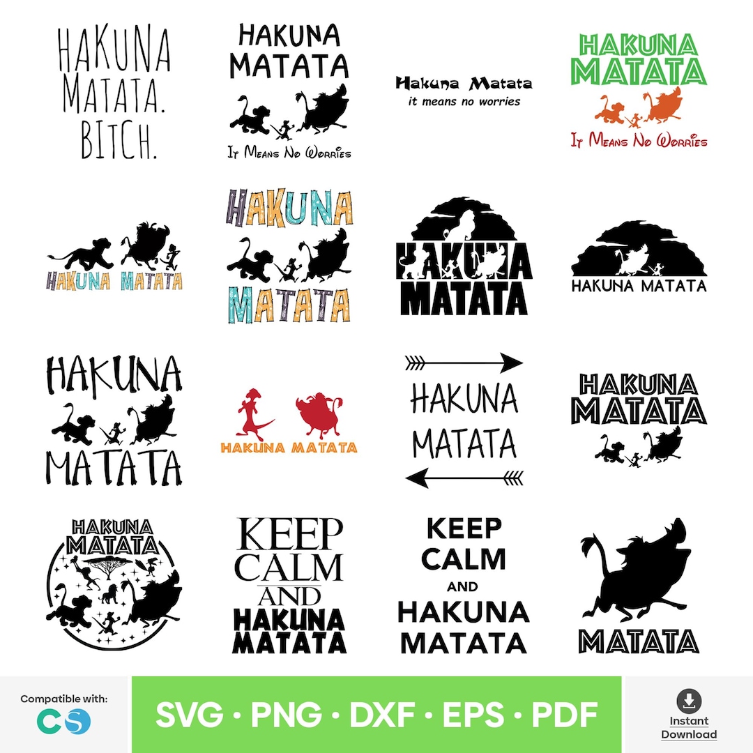16 Pcs. Hakuna Matata SVG Bundle, Animal PNG, Family Trip DXF Eps Pdf ...
