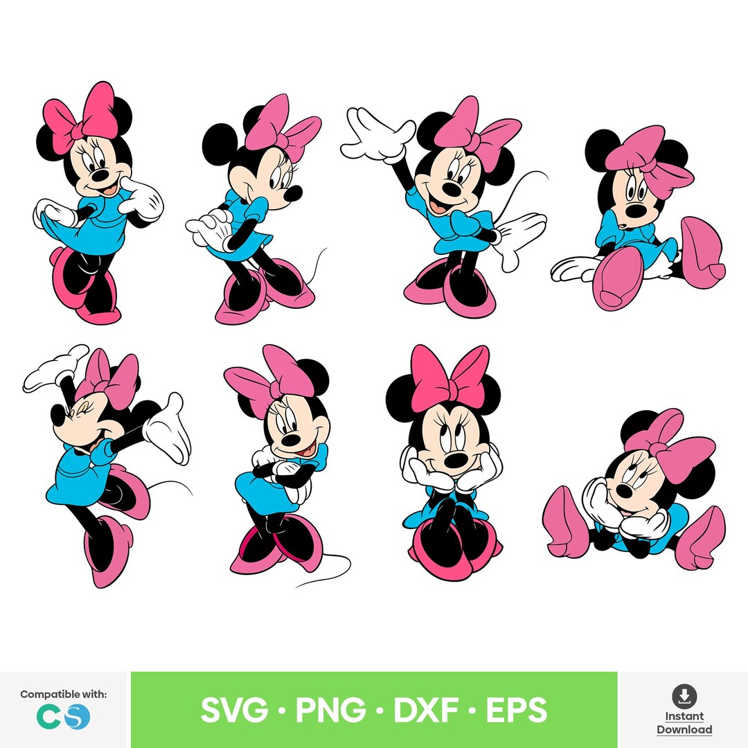 8 Pcs. Cute Pink Minnie SVG Bundle Sweet Minnie PNG Minnie Mouse DXF ...