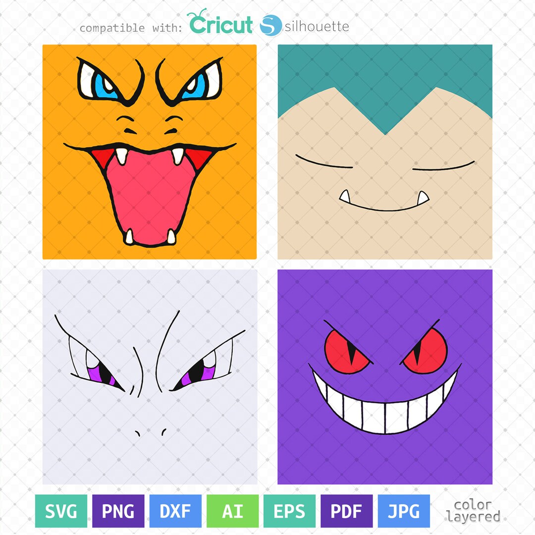 LAYERED 4 Faces P. Pack-3 SVG Cartoon PNG Instant Digital Download ...