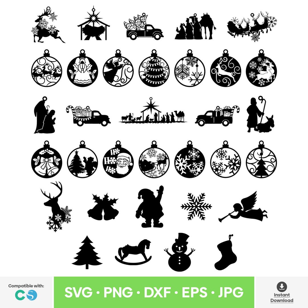 33 Pcs. Christmas Silhouette SVG Bundle Christmas Ornament Decoration ...