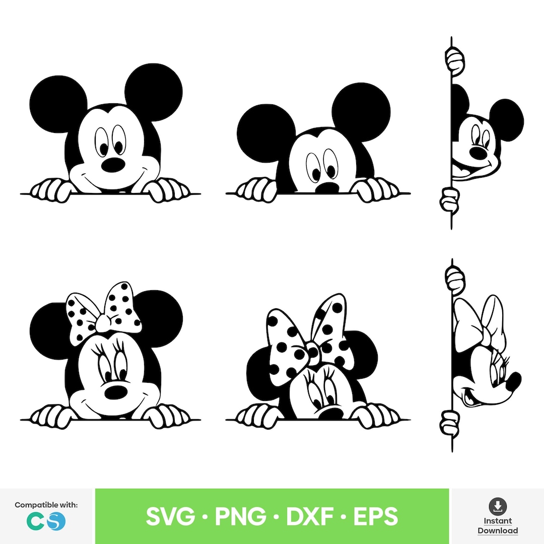 6 Pcs. Mickey and Minnie Peeking SVG Peekaboo Mouse Head PNG Cute ...