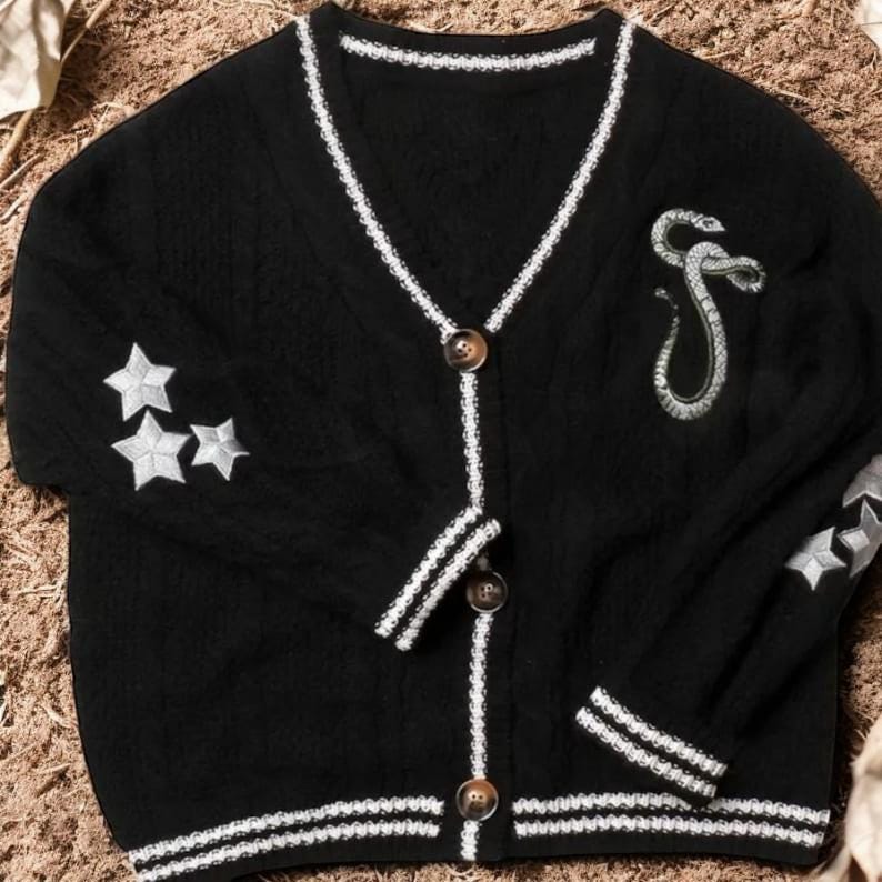 1989 Beige Folklore Cardigan, Star Embroidered Merch Cardigan, V-neck ...