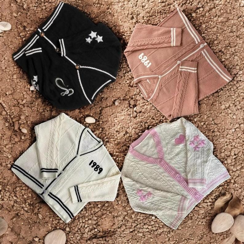 1989 Beige Folklore Cardigan, Star Embroidered Merch Cardigan, V-neck ...