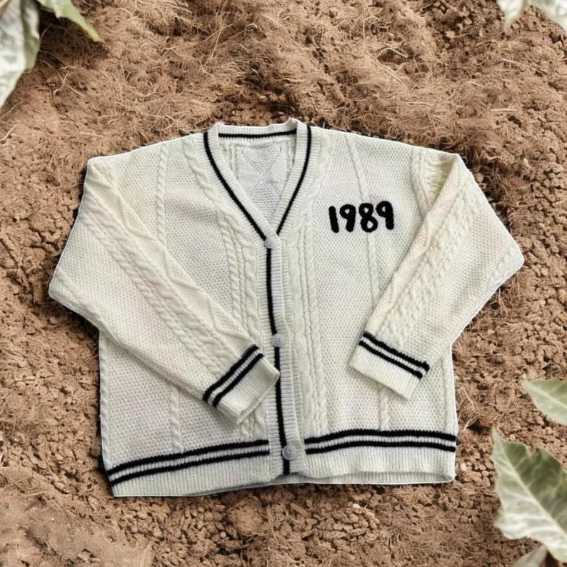1989 Beige Folklore Cardigan, Star Embroidered Merch Cardigan, V-neck ...