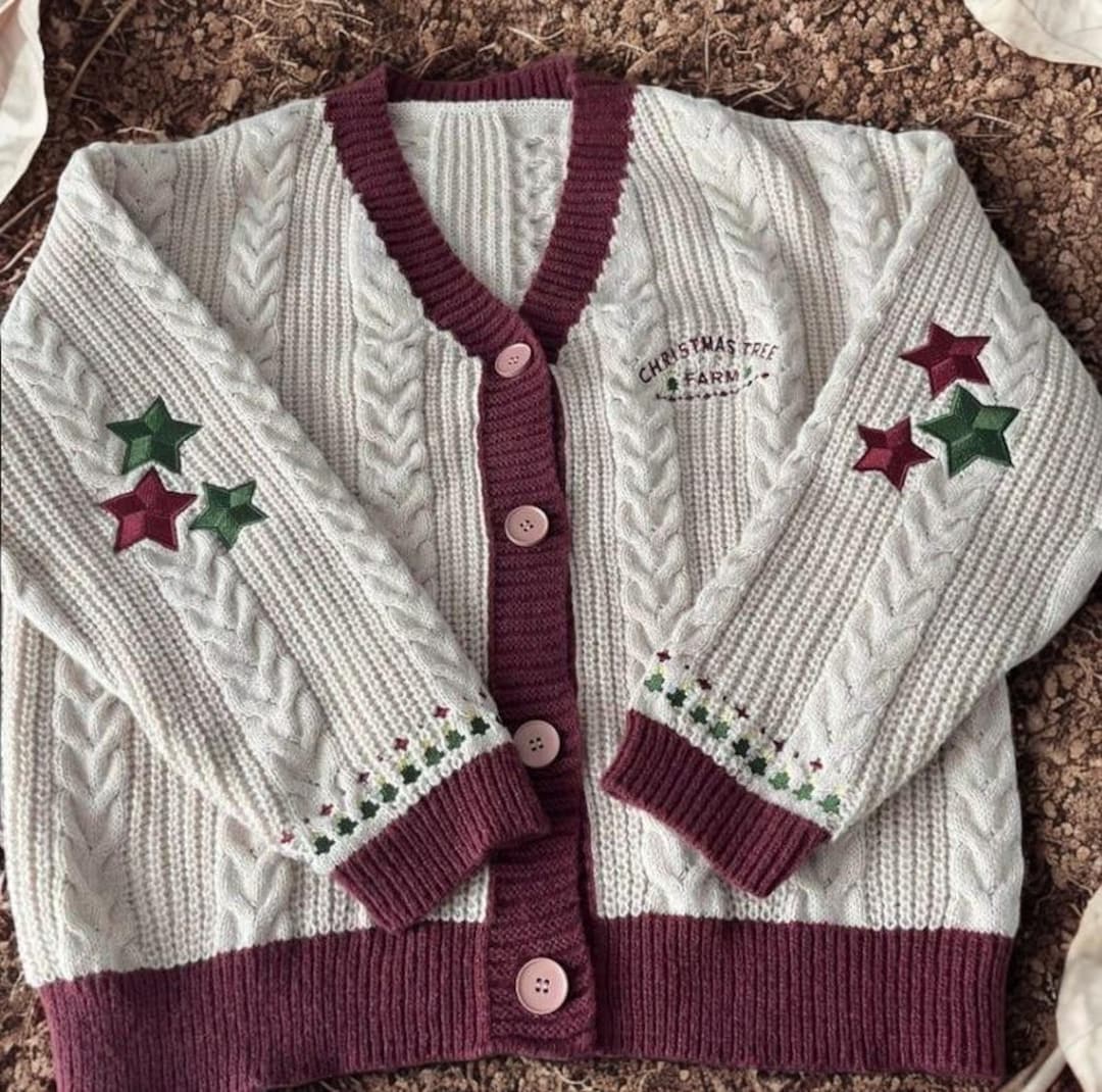 Christmas Tree Farm Cardigan for Swifties, Swiftmas Embroidered Leaves ...