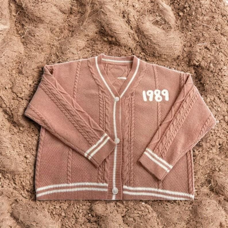 1989 Beige Folklore Cardigan, Star Embroidered Merch Cardigan, V-neck ...