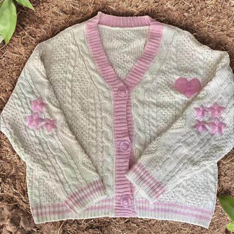 1989 Beige Folklore Cardigan, Star Embroidered Merch Cardigan, V-neck ...