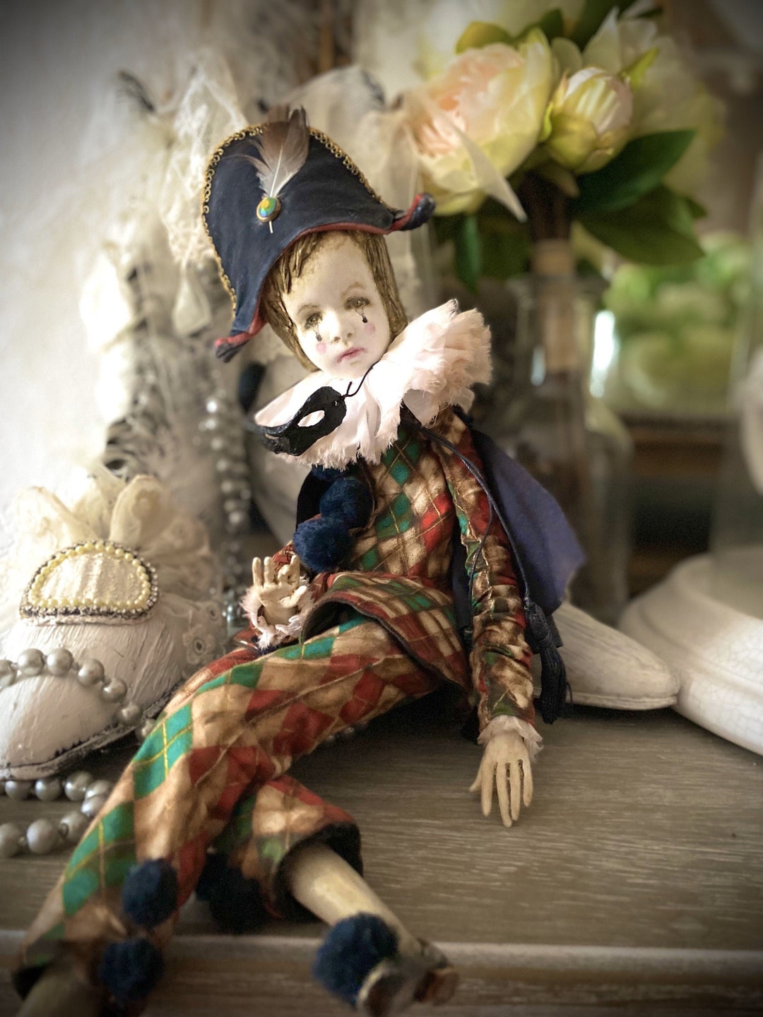 Boudoir Venetian Pierrot Doll Vintage Style Pierrot Doll Handmade ...