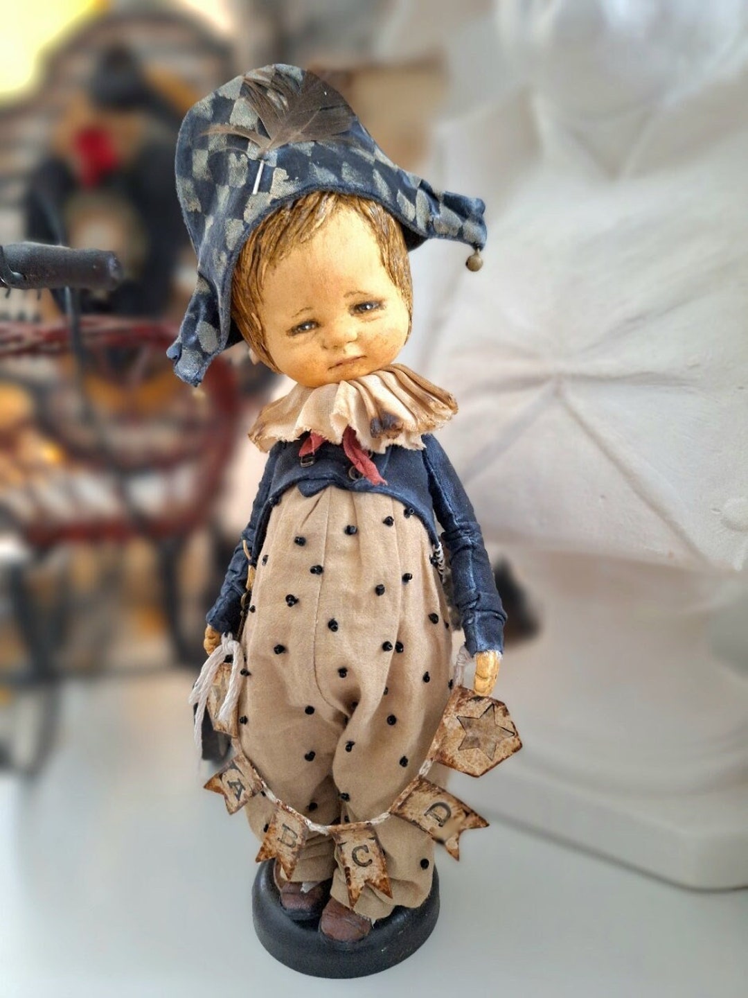 Pierrot Doll Clown Boudoir Puppe Collectible Harlequine OOAK Doll Art ...