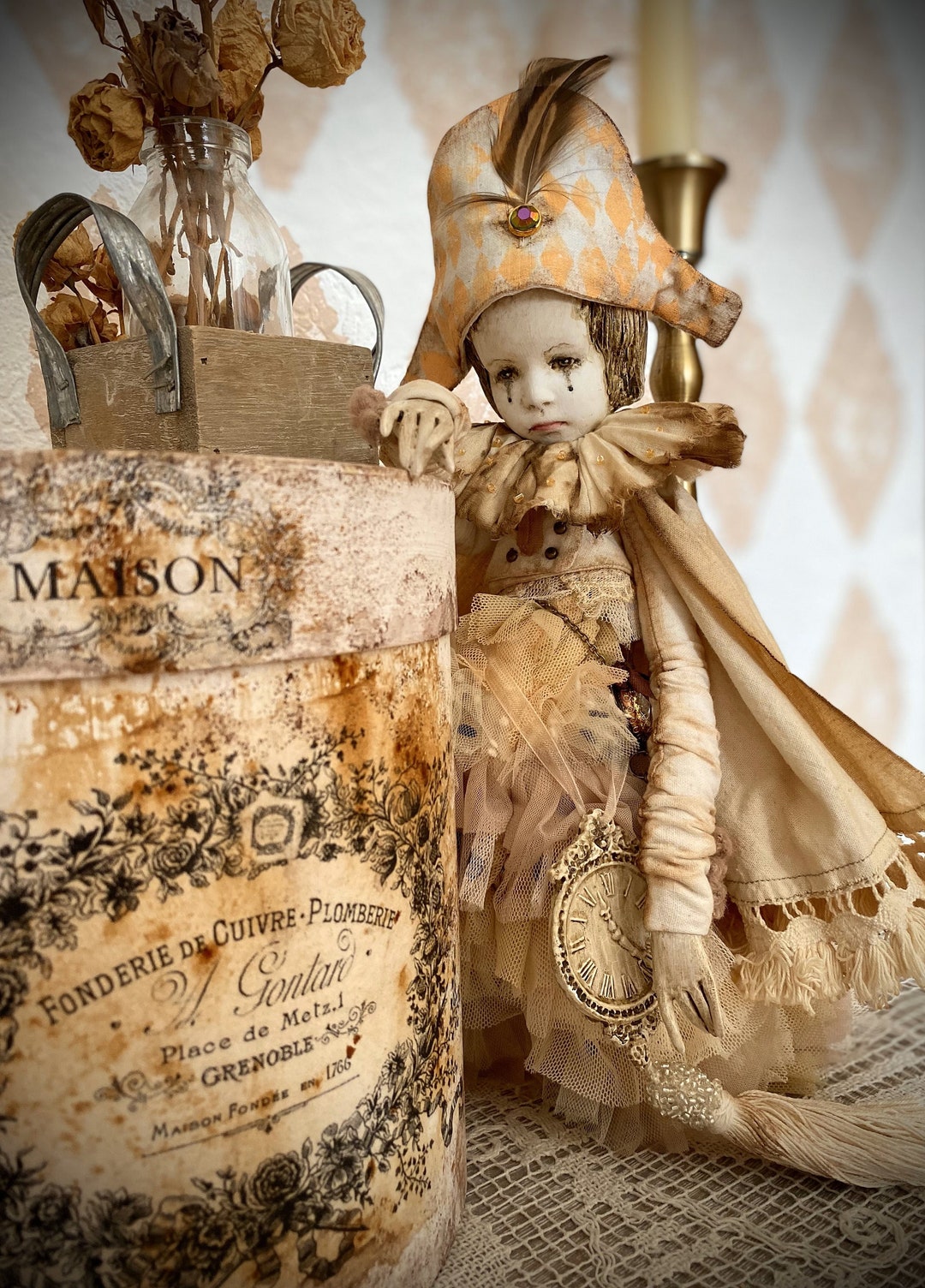 Pierrot Doll Collectors Pierrot Boudoir Puppe Souvenir Doll Clown Doll ...