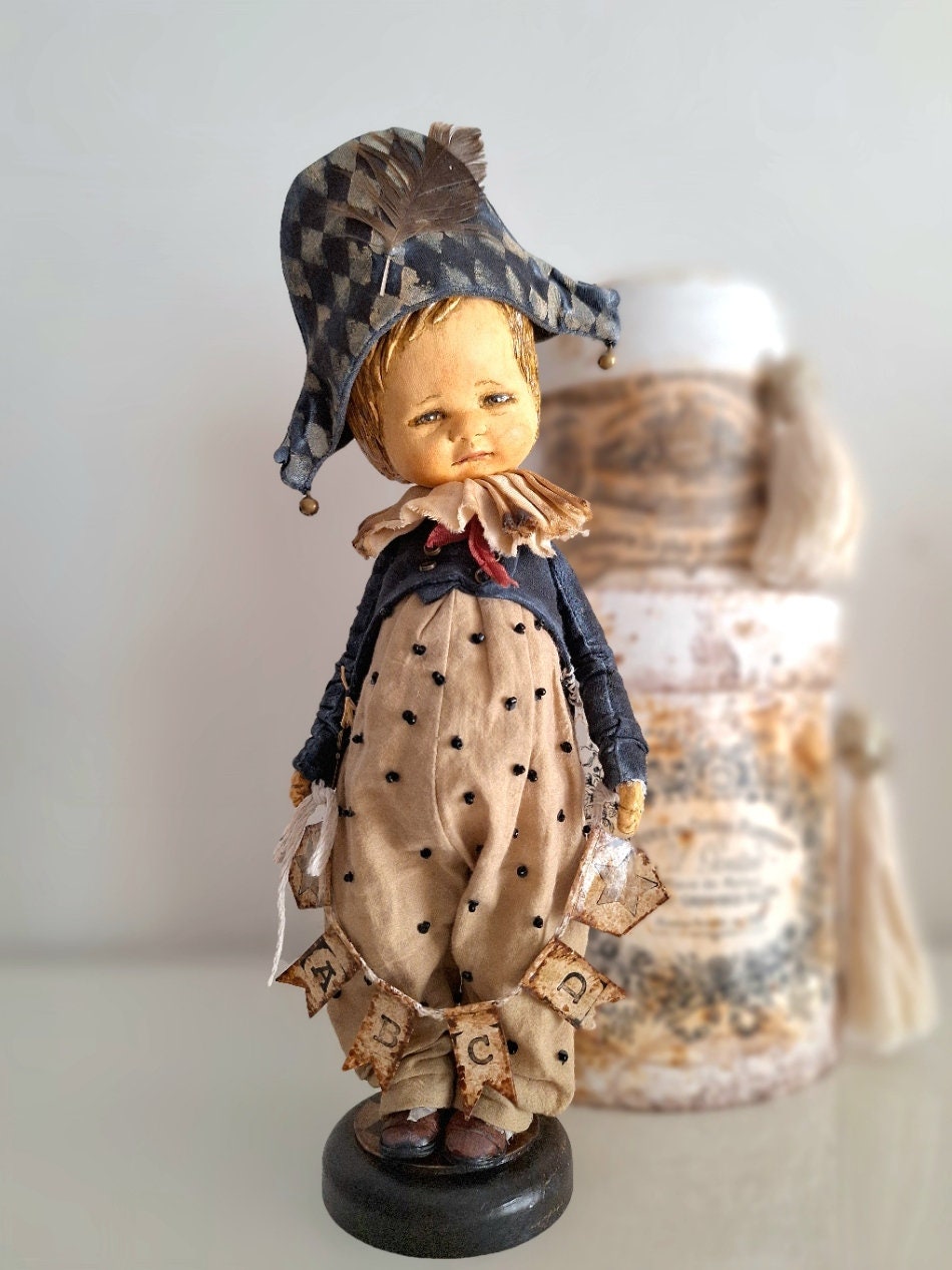 Pierrot Doll Clown Boudoir Puppe Collectible Harlequine OOAK Doll Art ...