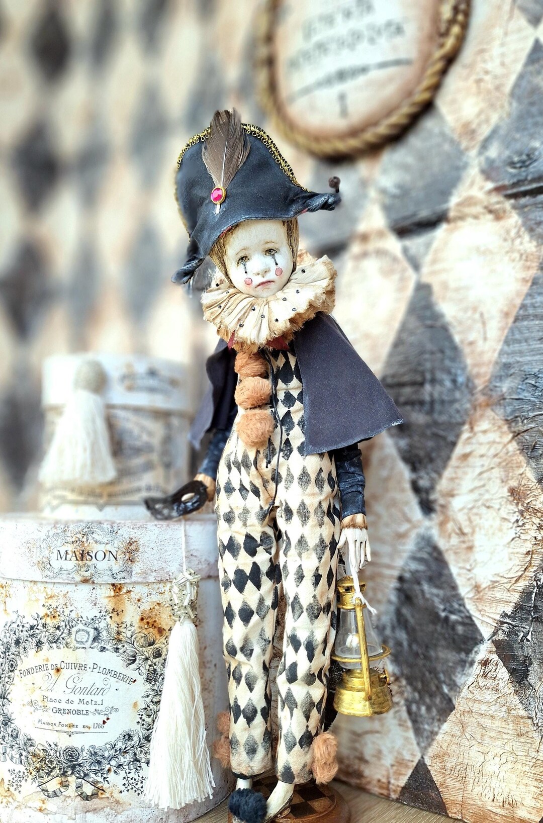 Pierrot Doll, Vintage Style Clown, Artistic Circus Character ...