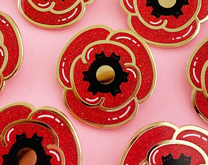 Red Poppy Hidden Kitten Glitter Enamel Pin LE Pin Club Variant - Etsy