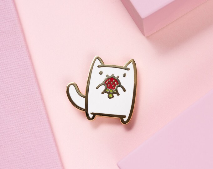 Snack Attack Cat Strawberry Hard Enamel Lapel Pin - Etsy