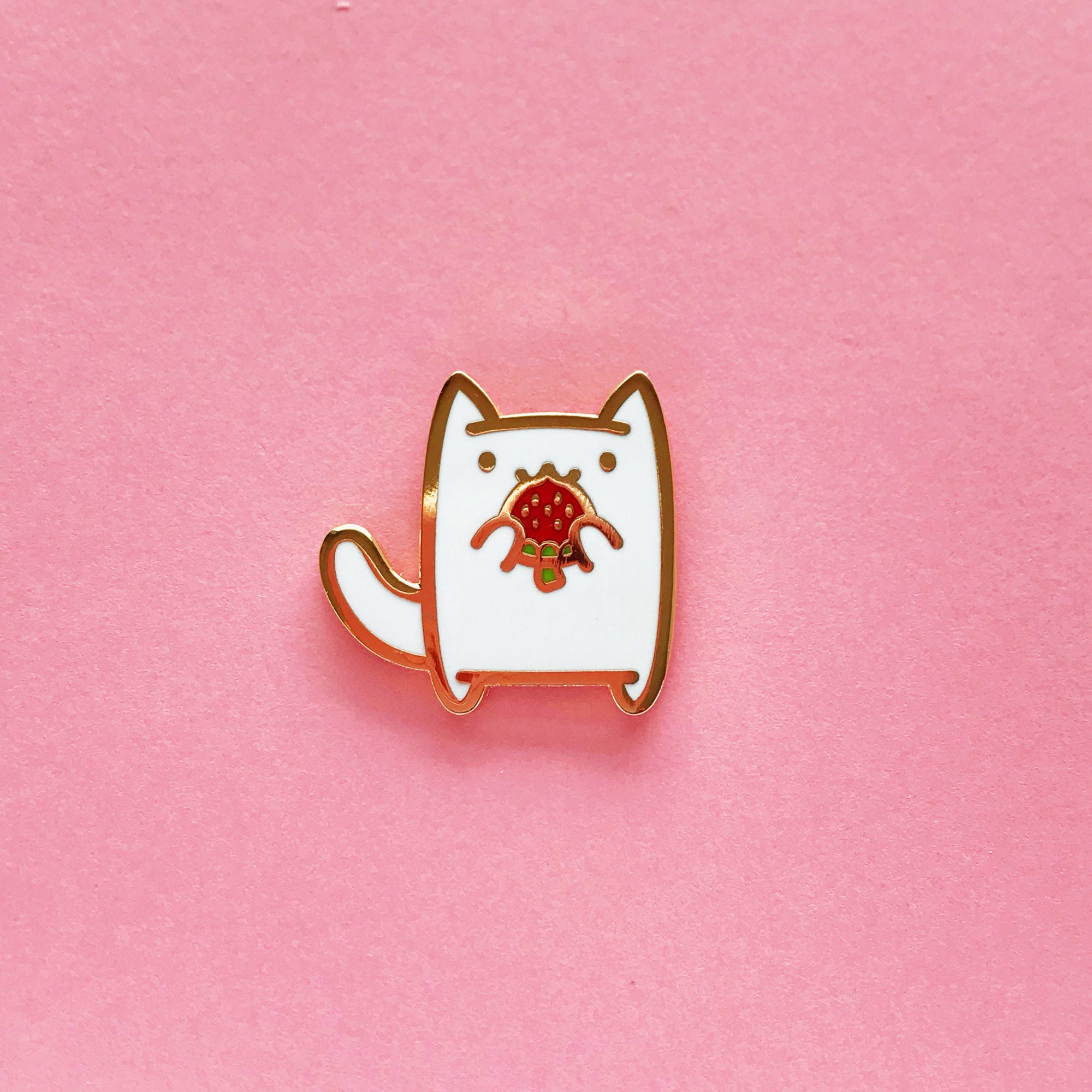 Snack Attack Cat Strawberry Hard Enamel Lapel Pin | Etsy