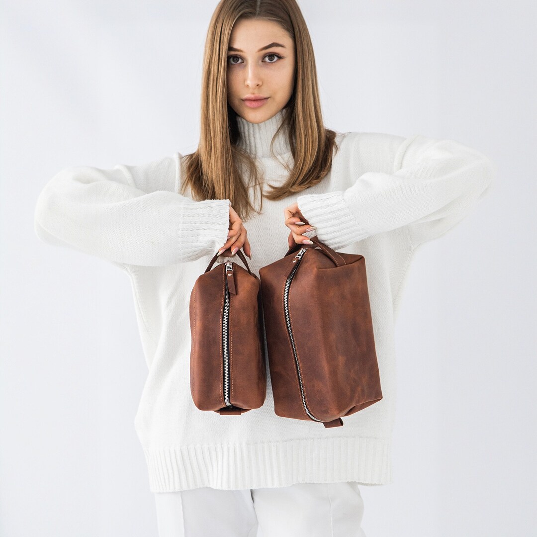 Leather Brown Dopp Kit, Personalized Toiletry Bag, Groomsmen Gift ...