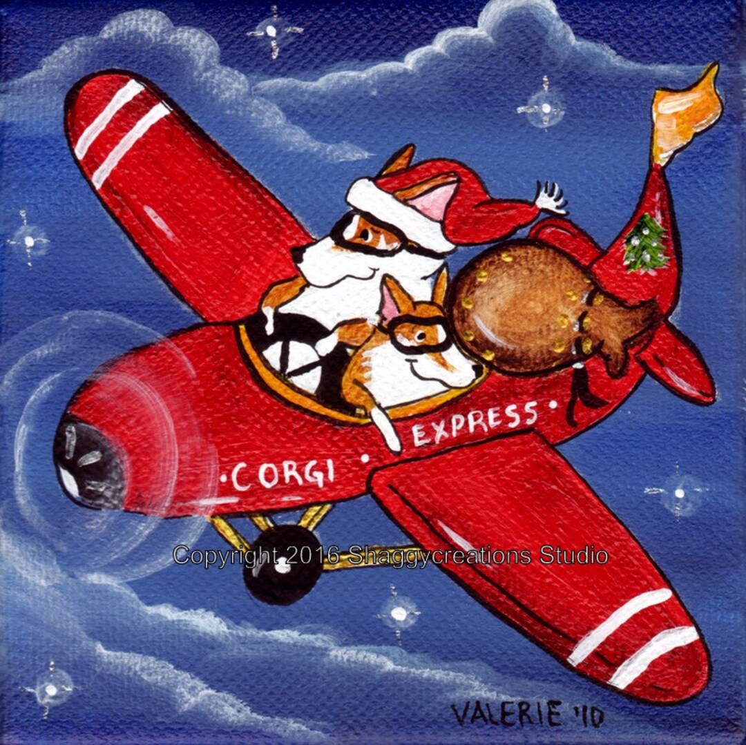 PEMBROKE WELSH CORGI Art Print 4" X 4" Christmas Corgi Art "corgi ...
