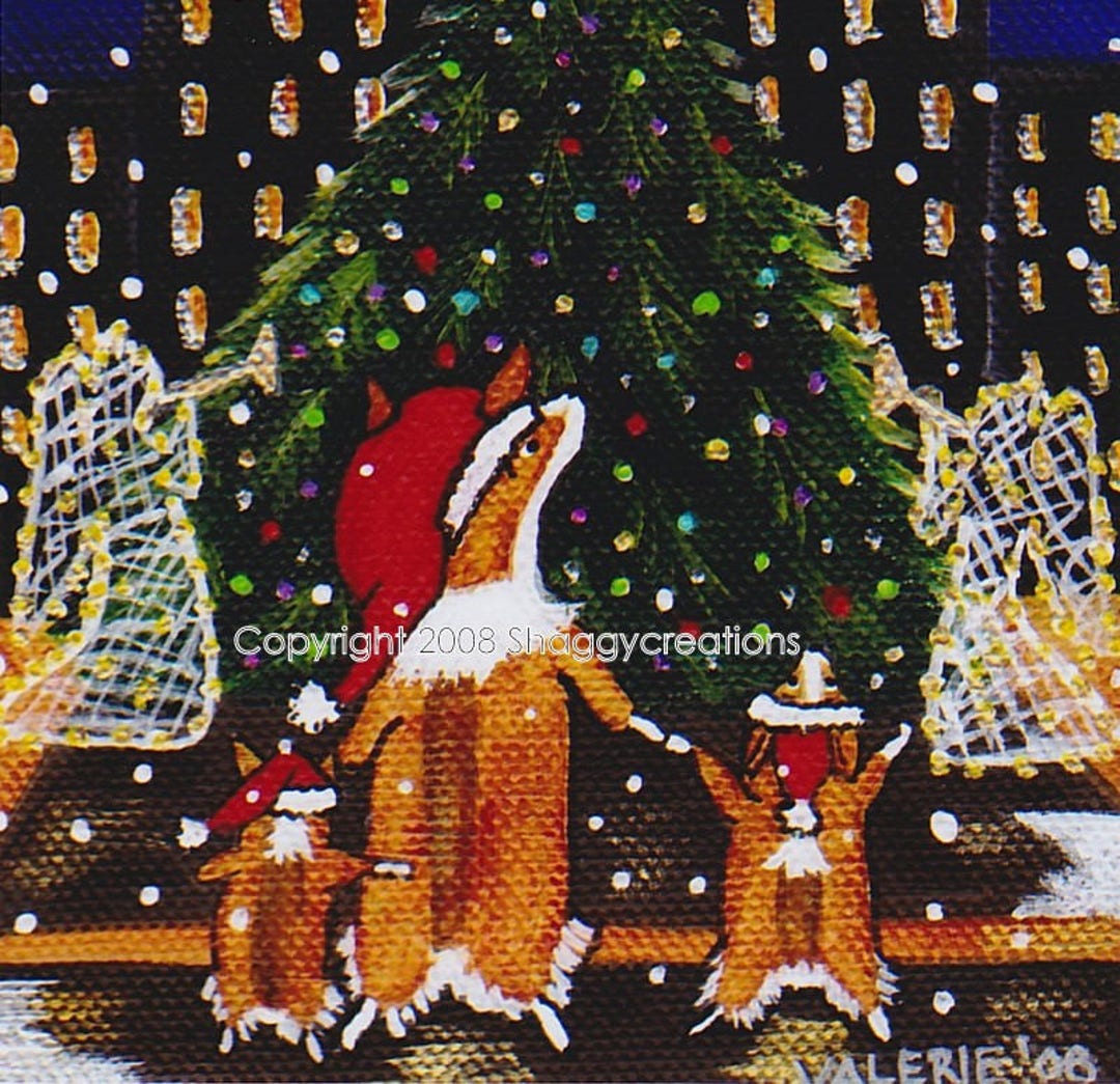 PEMBROKE WELSH CORGI Art Print 4" X 4" Christmas Corgi Art "christmas ...