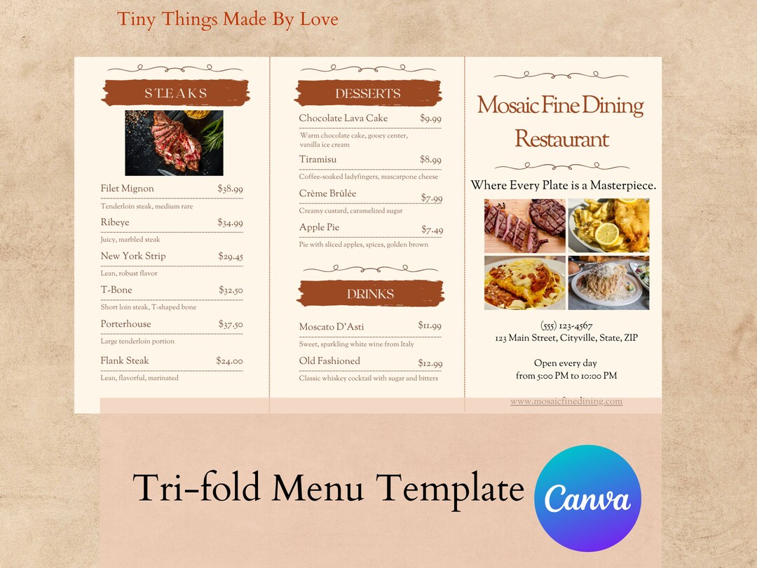 Tri-fold Restaurant Menu, Food Menu, Canva Menu Template, Tri-fold Menu ...