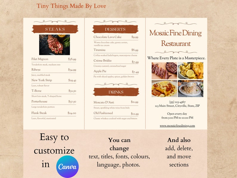 Tri-fold Restaurant Menu, Food Menu, Canva Menu Template, Tri-fold Menu ...