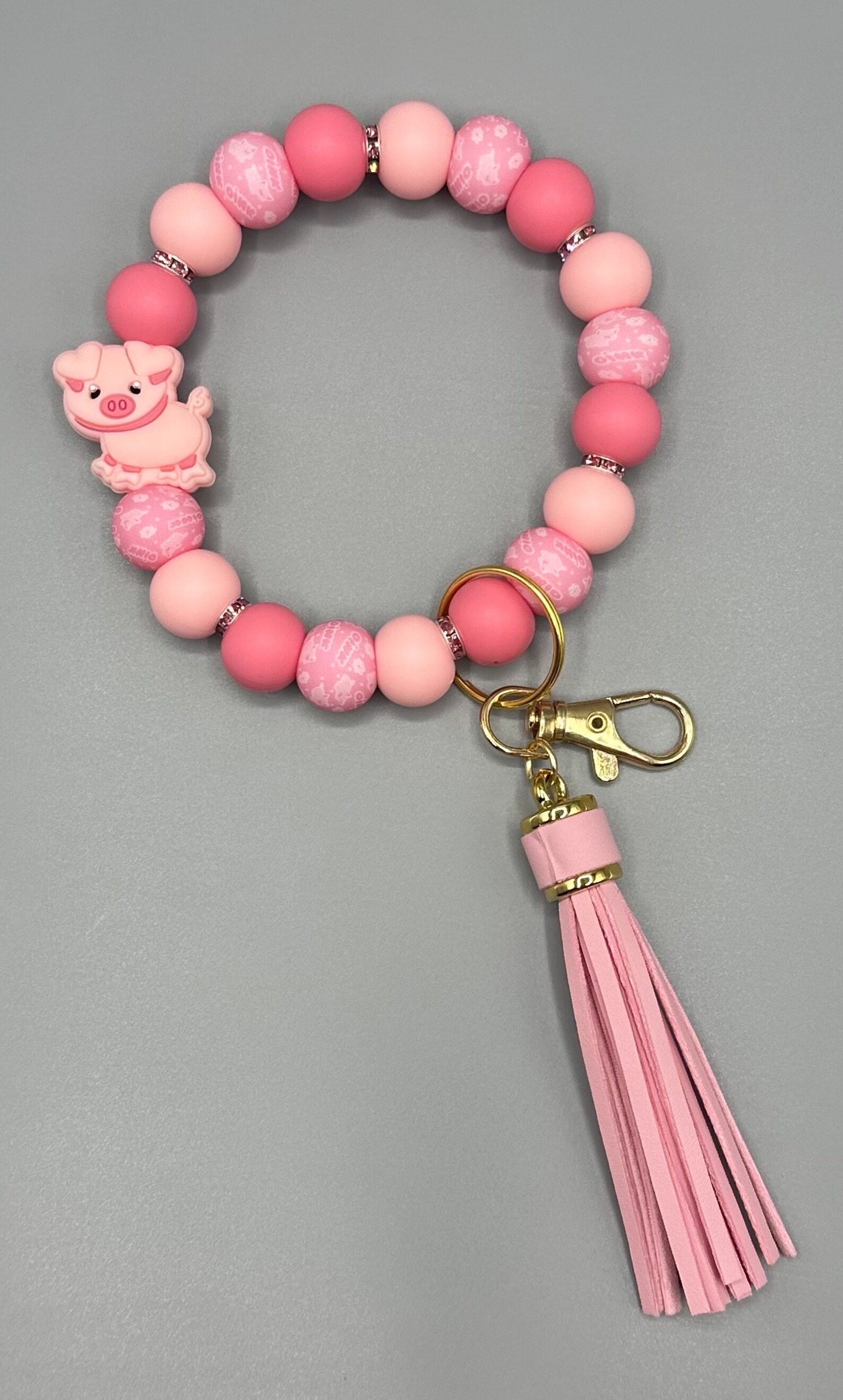 Wristlet Bracelet Keychain Car Key Accessory Pig Farm Animal Oink ...
