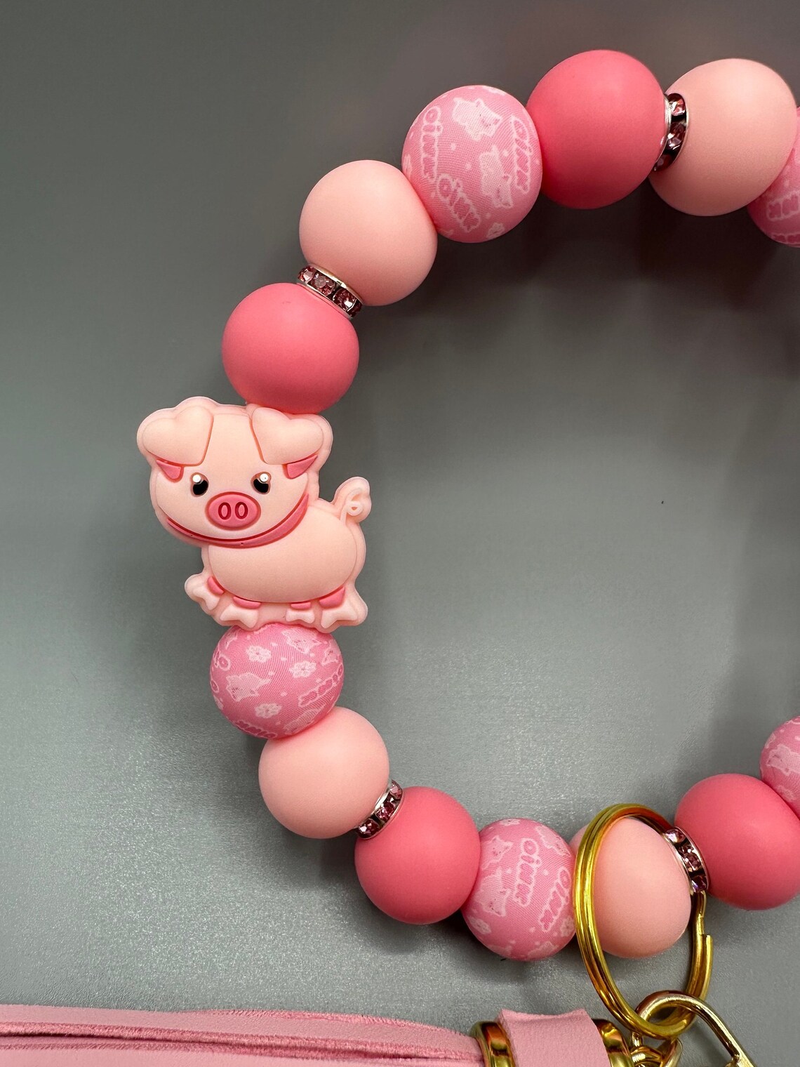 Wristlet Bracelet Keychain Car Key Accessory Pig Farm Animal Oink ...