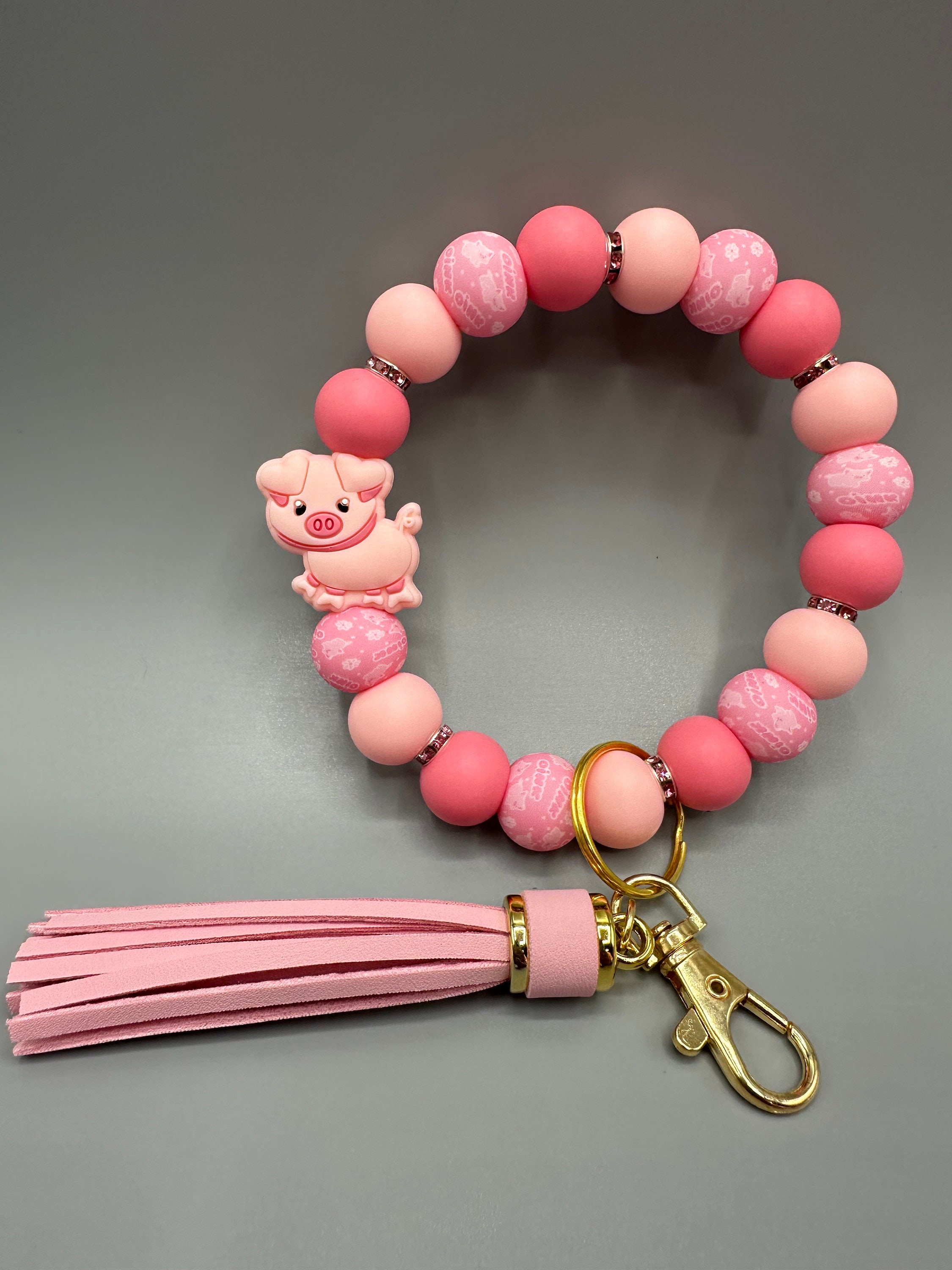 Wristlet Bracelet Keychain Car Key Accessory Pig Farm Animal Oink ...