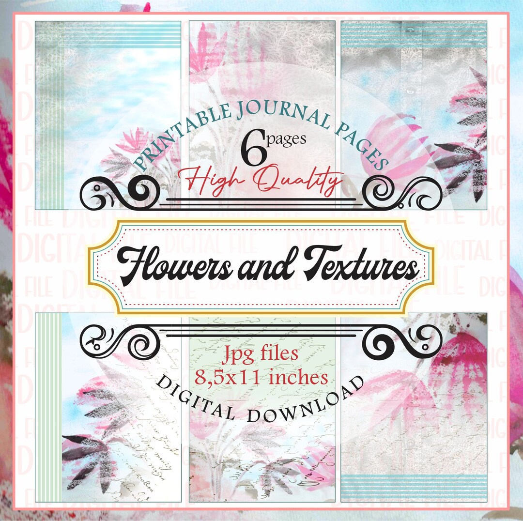 Flowers and Textures Journal Pages Watercolor Collage 6 Digital Papers ...