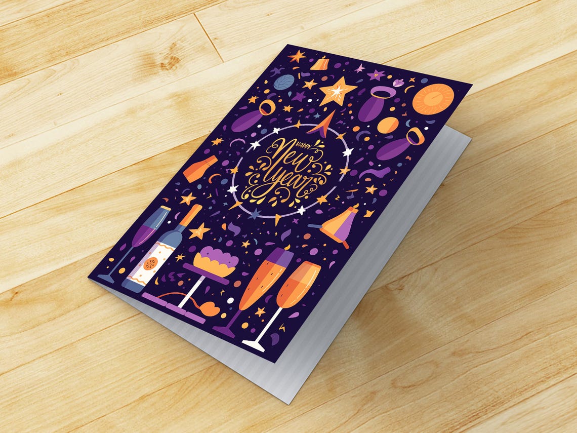 New Year's Greeting Card Template, 2025 New Year Invitation, New Year ...