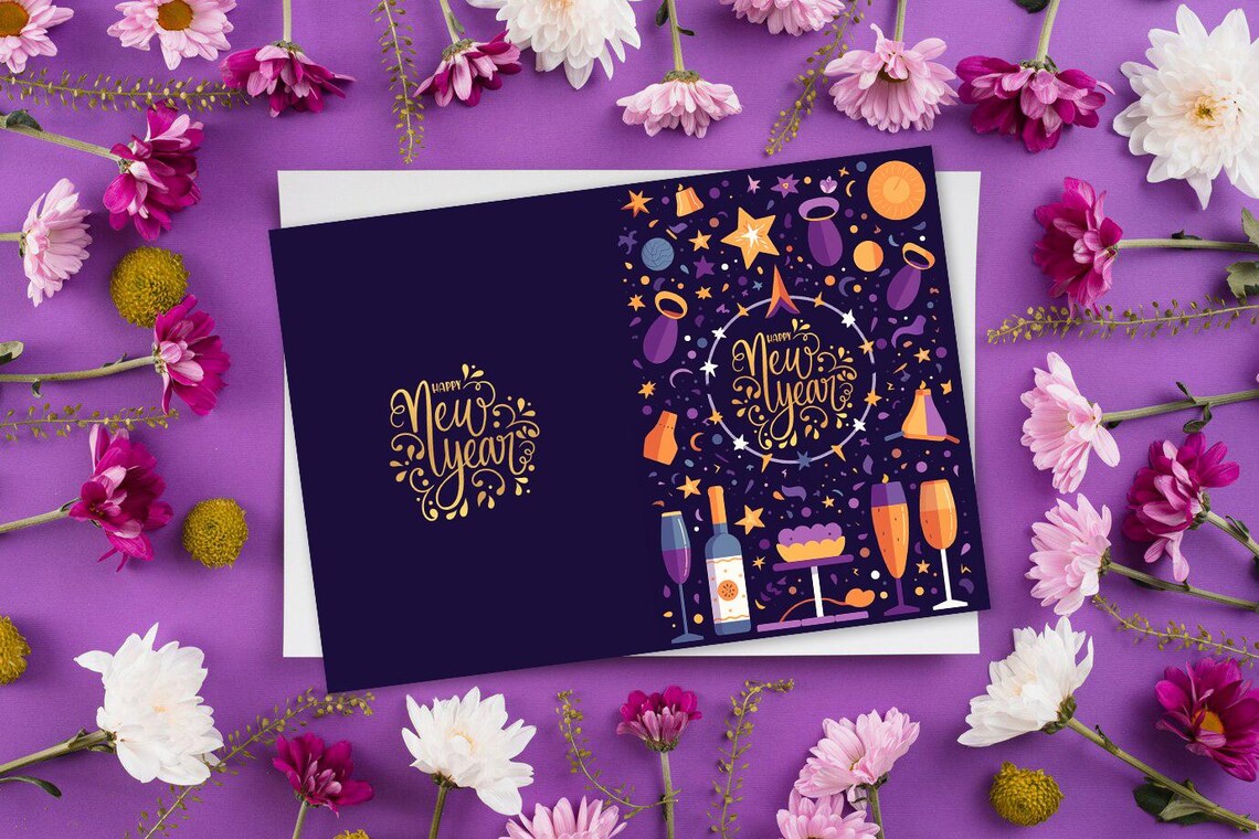 New Year's Greeting Card Template, 2025 New Year Invitation, New Year ...