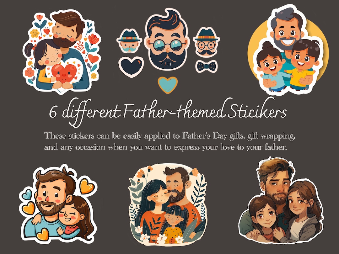 6 Father-themed Stickers, Father's Day, Grandfathers, Uncles, Brothers ...