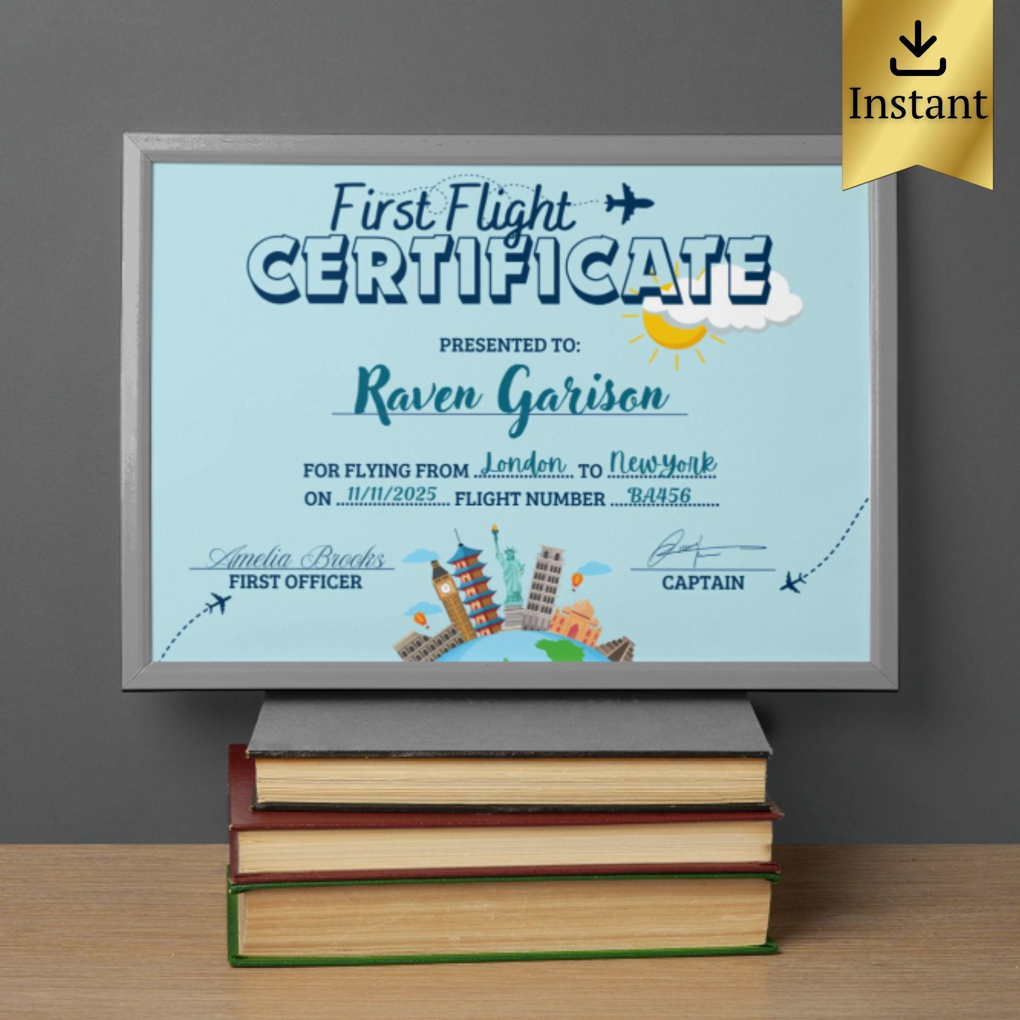 First Flight Certificate for Kids, Editable Toddler's First Flight ...