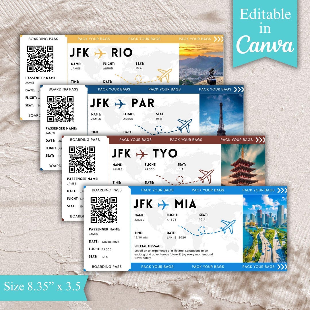 Editable Boarding Pass Template Canva | Printable Airline Ticket ...
