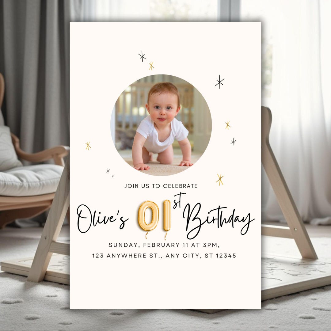 Baby First Birthday Invitation Template | 1st Birthday Invite ...