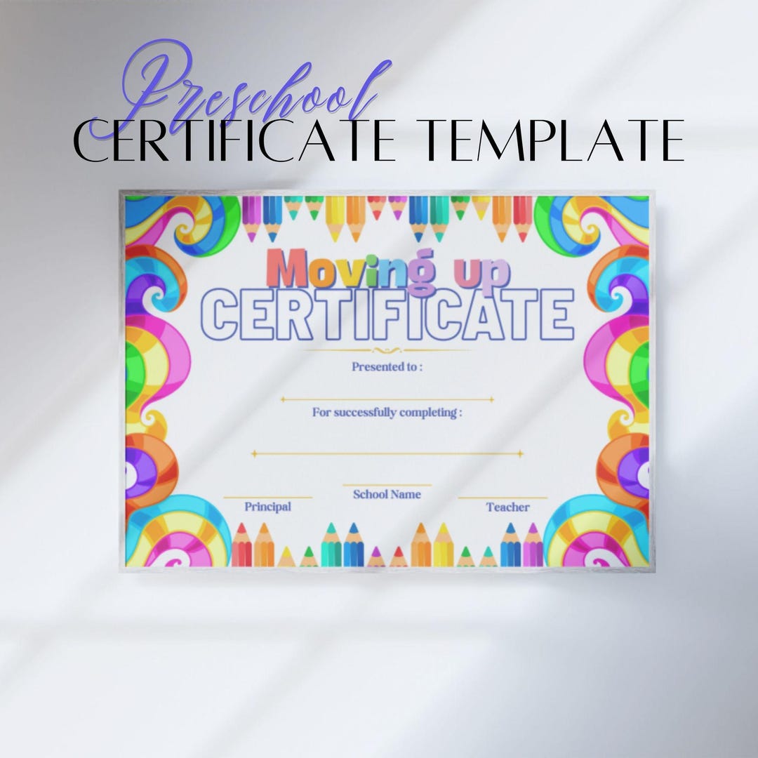 Editable Preschool Moving up Certificate Template | Pre-k Graduation ...