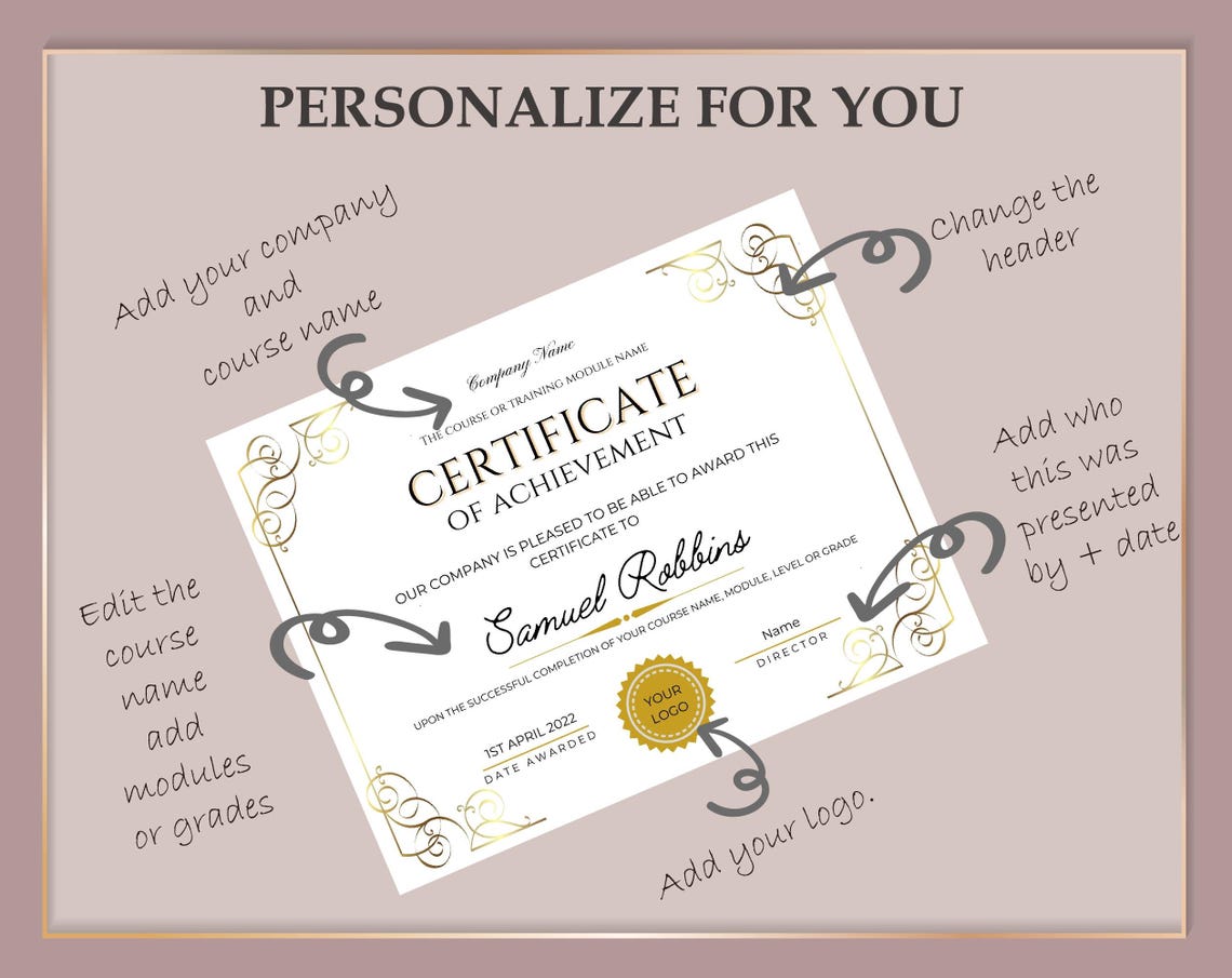 Editable Beauty Award Certificate Template | Printable Course ...