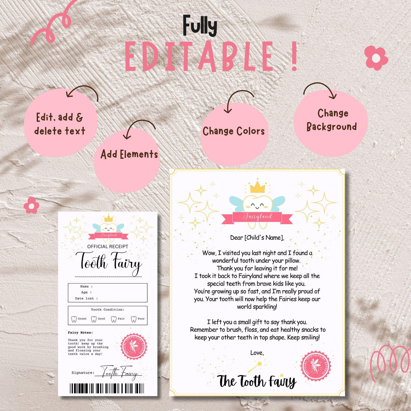 Tooth Fairy Letter & Receipt Template | Printable Tooth Certificate for ...
