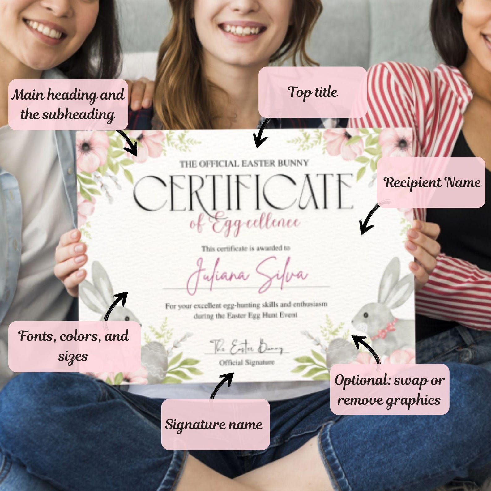 Easter Egg Hunt Certificate Canva Template | Editable Bunny Award for ...