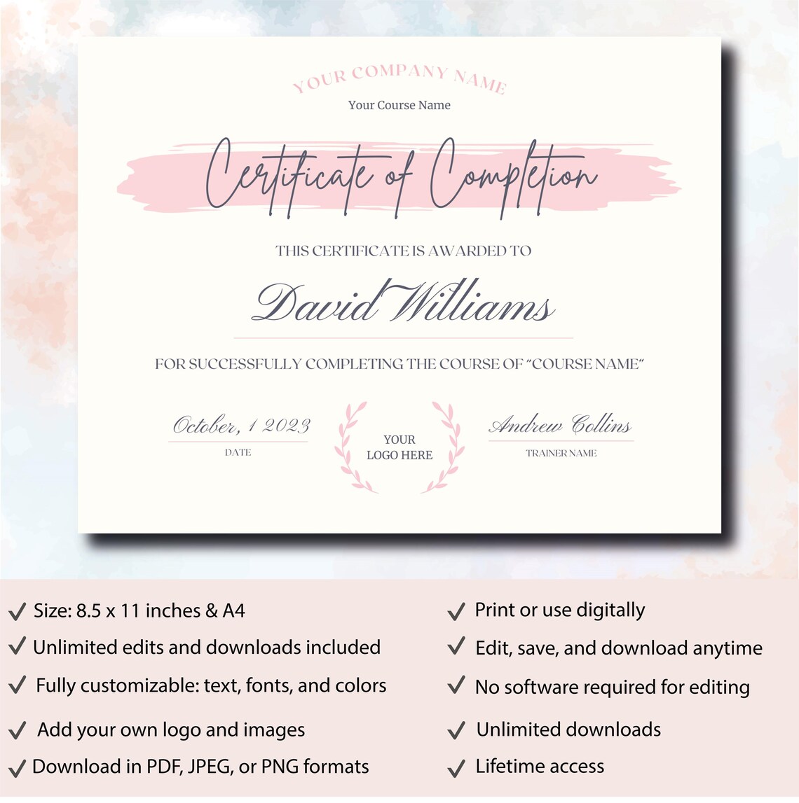 Editable Beauty Award Certificate Template | Printable Course ...