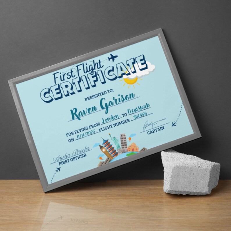 First Flight Certificate for Kids, Editable Toddler's First Flight ...