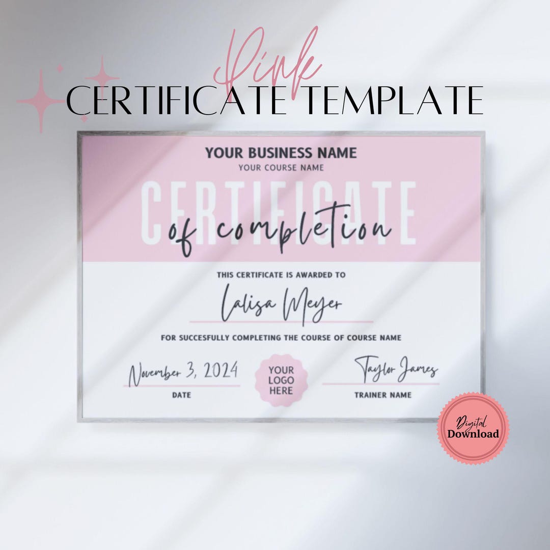Pink Certificate of Completion Template, MUA, Nail Tech, Hairstylist ...