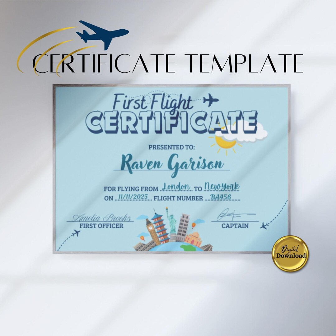 First Flight Certificate for Kids, Editable Toddler's First Flight ...