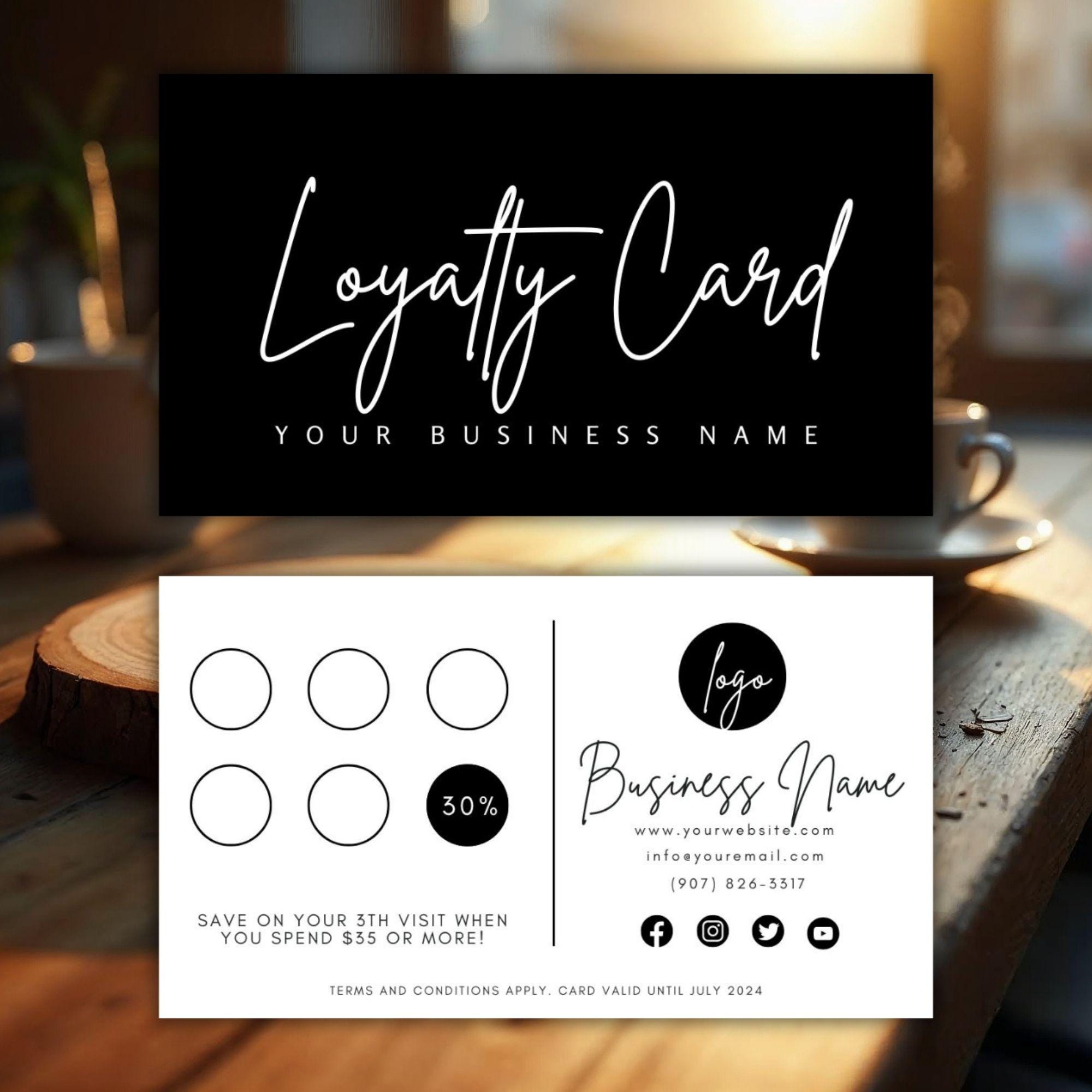 Luxury Loyalty Card Template, DIY Salon Rewards Punch Card, Black ...