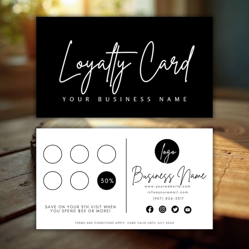 Luxury Loyalty Card Template, DIY Salon Rewards Punch Card, Black ...