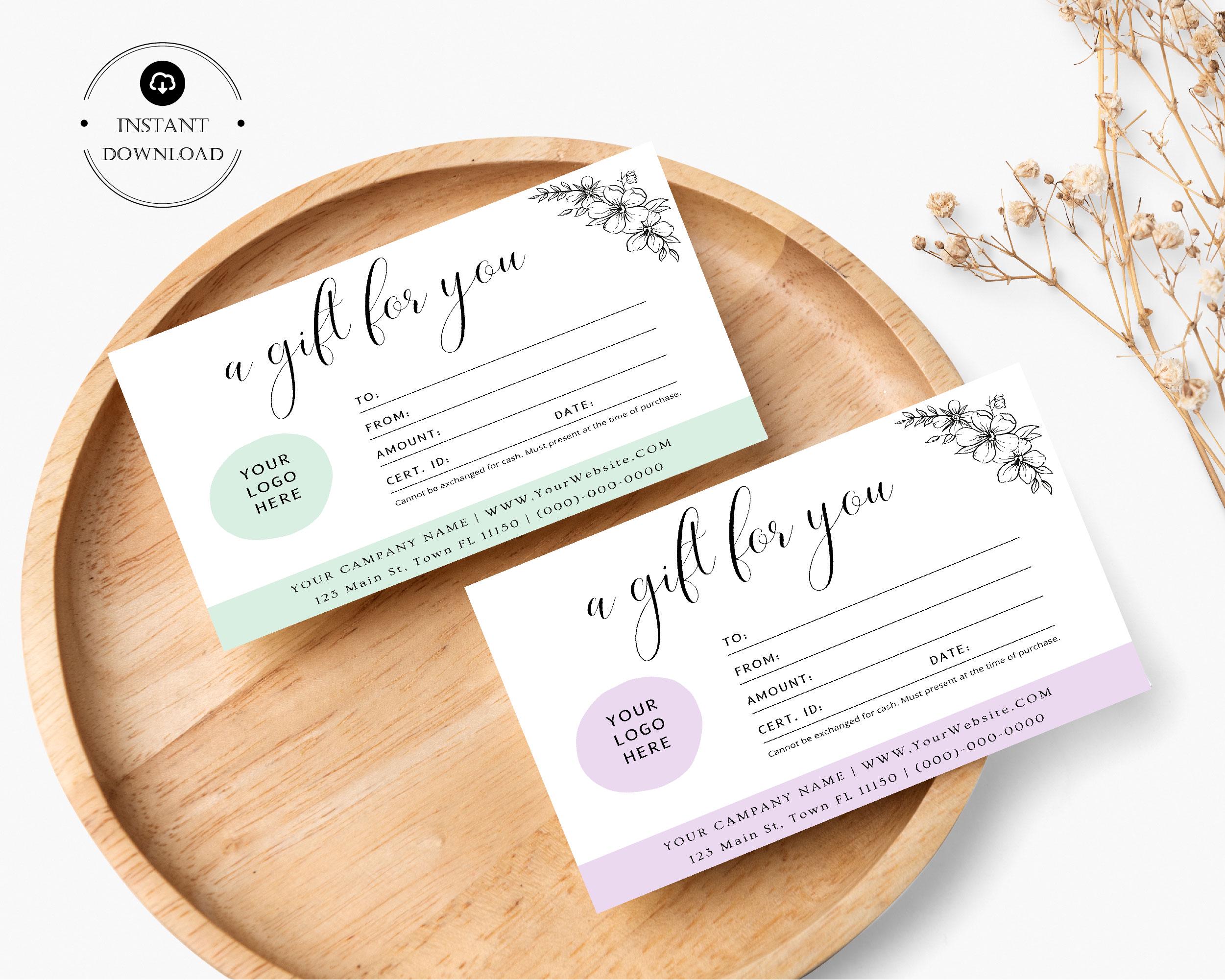 Modern Editable Gift Certificate Template, Customizable Gift Card ...