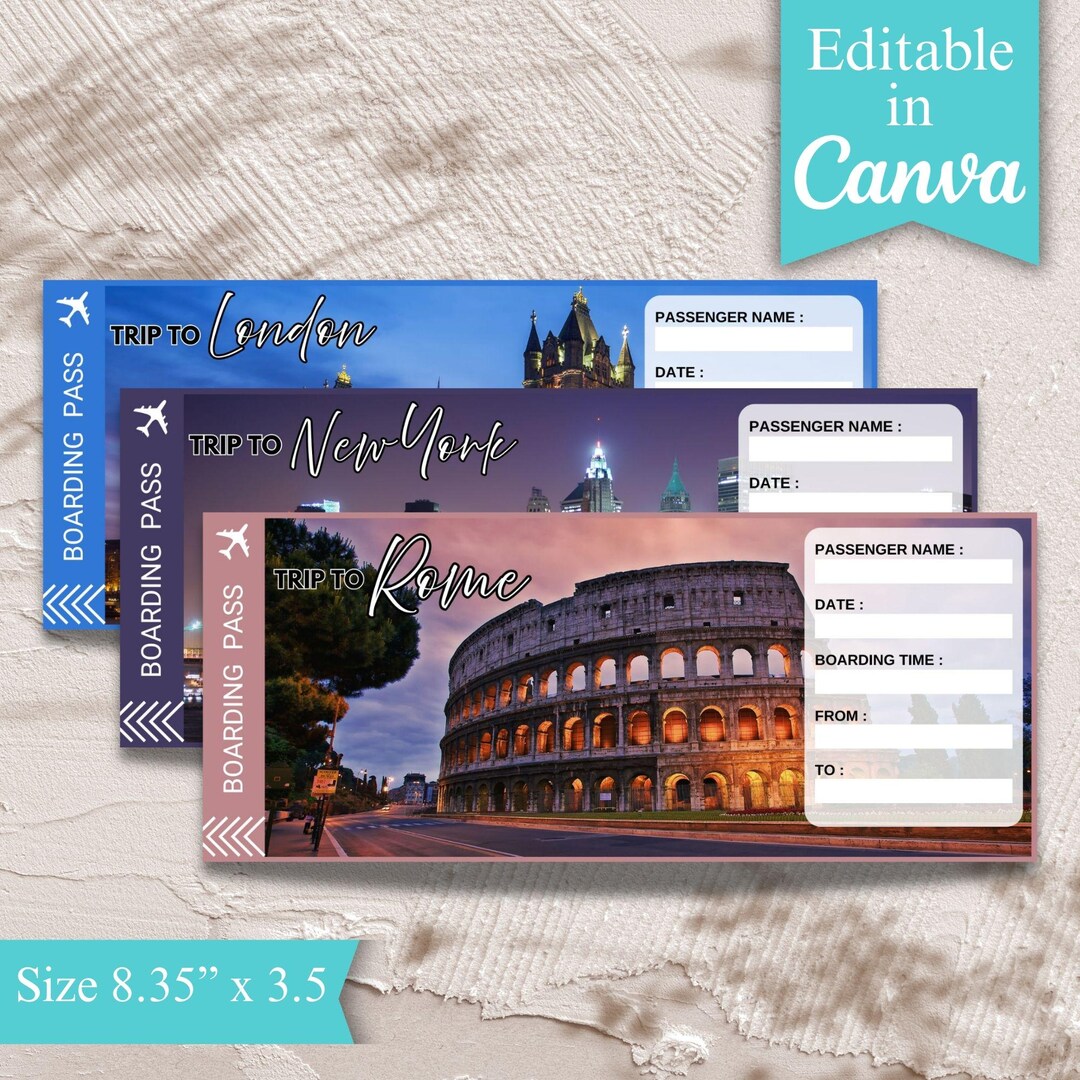 12 Editable Boarding Pass Canva Template, Printable Airline Ticket ...