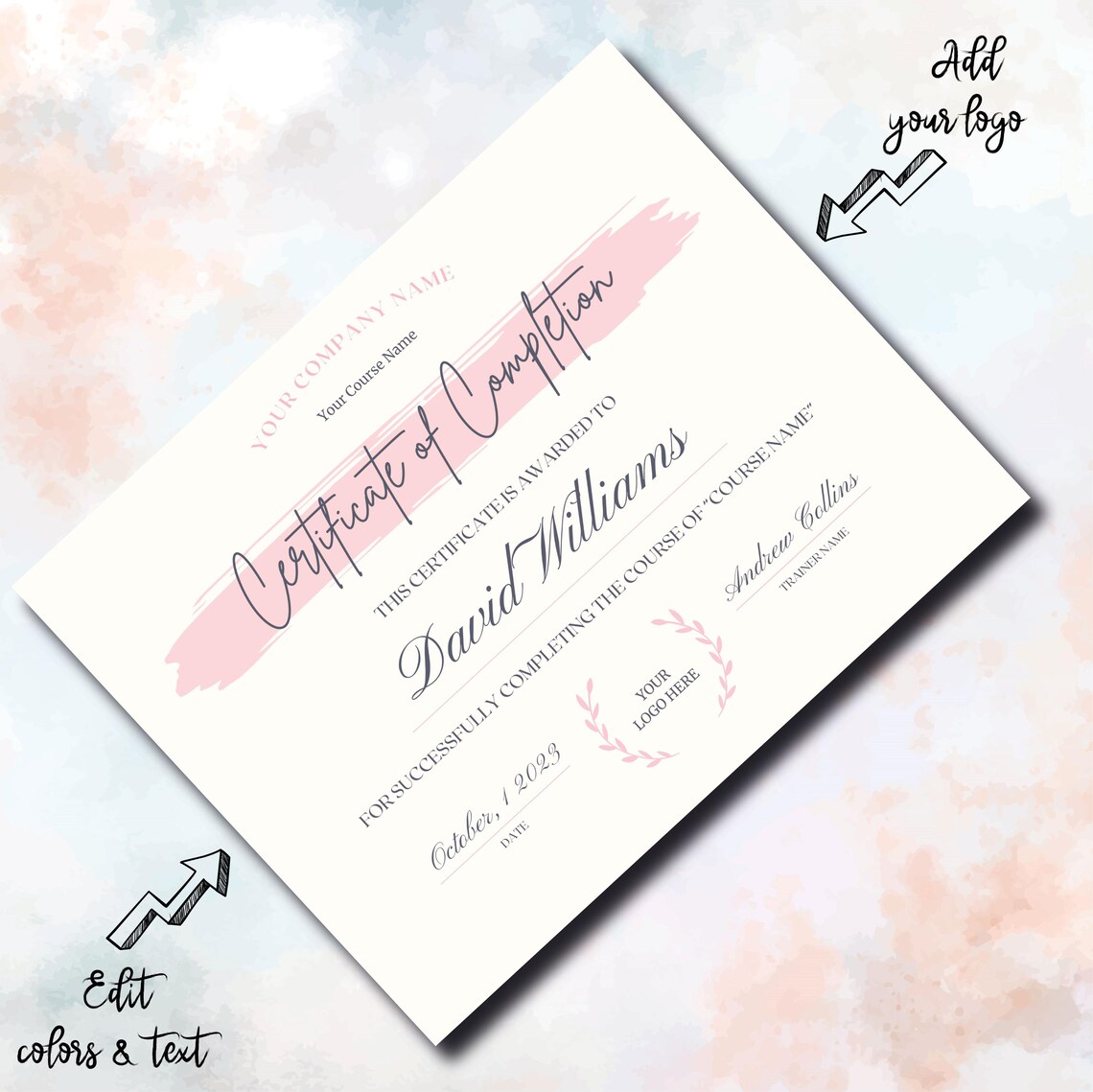Editable Beauty Award Certificate Template | Printable Course ...