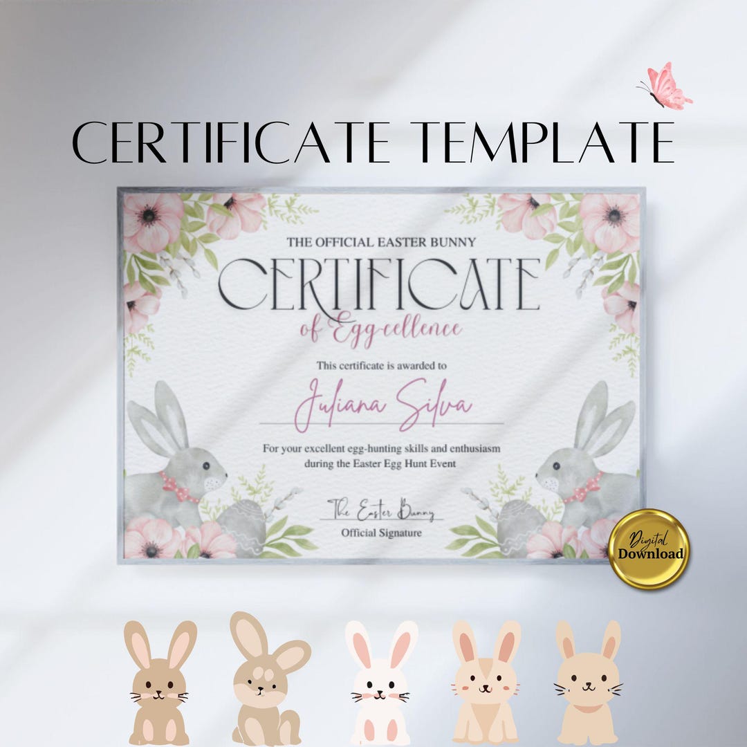 Easter Egg Hunt Certificate Canva Template | Editable Bunny Award for ...