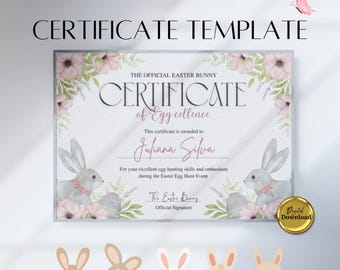 Easter Egg Hunt Certificate Canva Template | Editable Bunny Award for ...