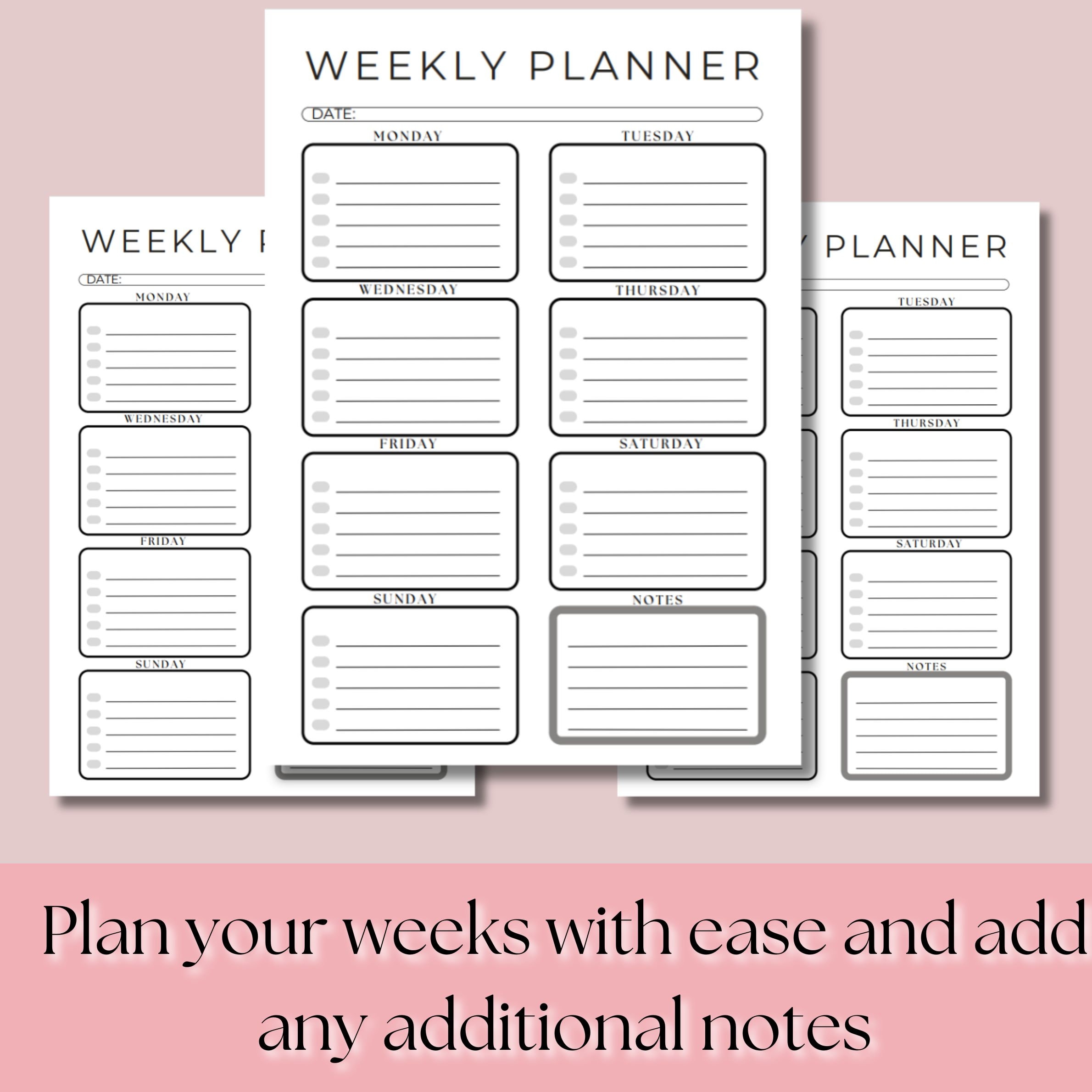 Weekly Planner Printable (black and White) - Etsy UK